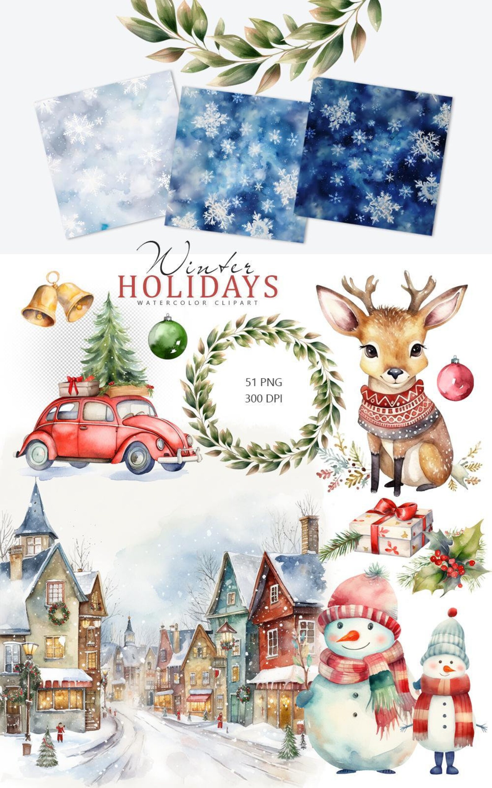 Watercolor Christmas Clipart: Cozy Winter Holiday PNG (digital Download ...
