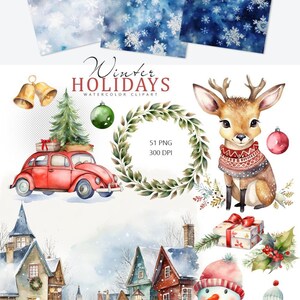 Watercolor Christmas Clipart: Cozy Winter Holiday PNG (digital Download ...