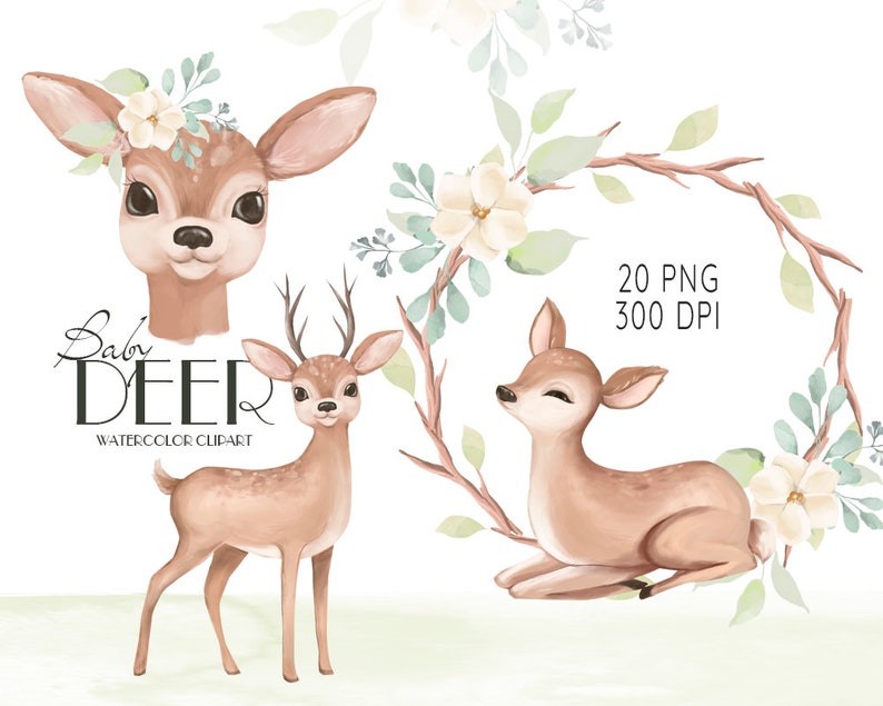 Watercolor Deer, Baby Deer Clipart, Watercolor Little Animals, Cute ...