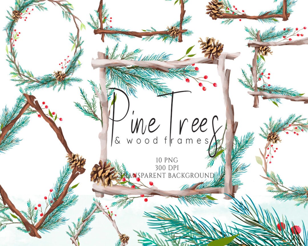 Wooden Frames Clipart, Winter Frames, Forest Wreath Clip Art ...