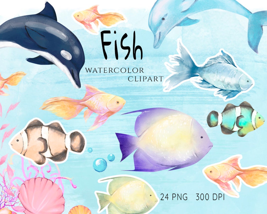 Watercolor Fish Clipart, Sea Life Clipart, Tropical Fish, Nursery Art ...
