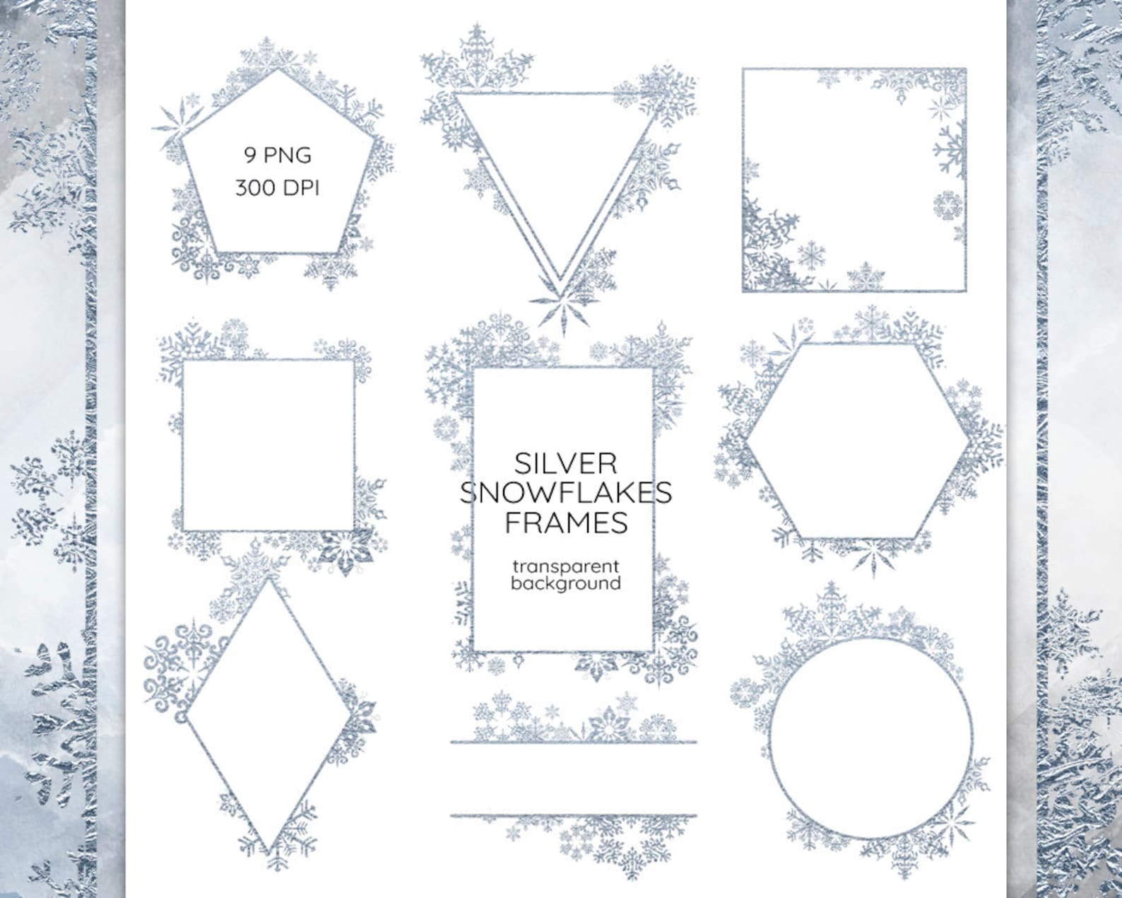 Snowflakes Frames Clipart Glitter Geometric Watercolor | Etsy