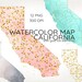 Watercolor California Map Clipart, California Map With Gold Foil Leaves ...
