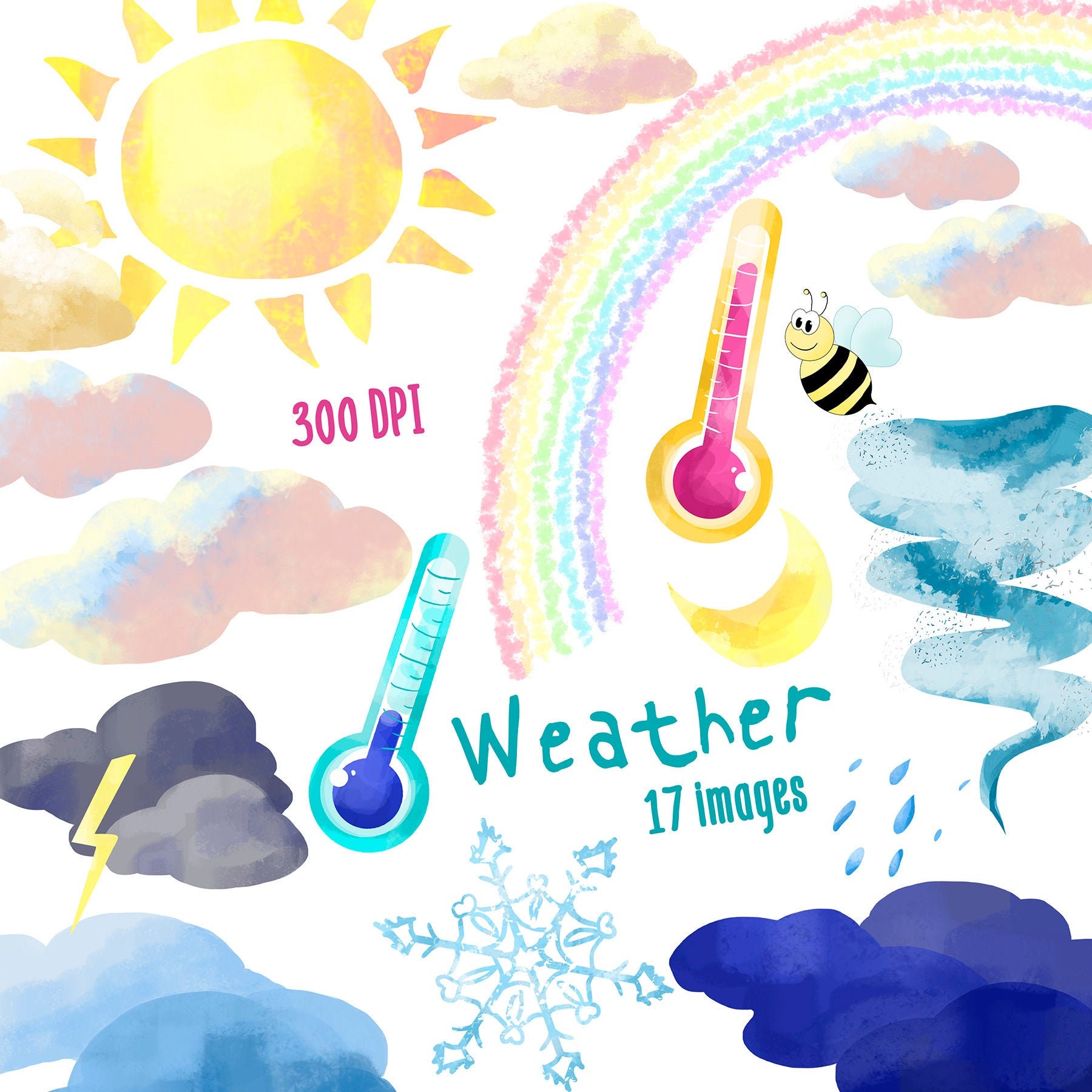 Watercolor Weather Clipart Forecast Clipart Weather Icons - Etsy