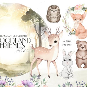 Forest Animals Clipart, Woodland Animals, Watercolor Cute Animals ...