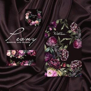 Purple Peonies Clipart, Boho Flowers Clipart, Autumn Floral Borders ...