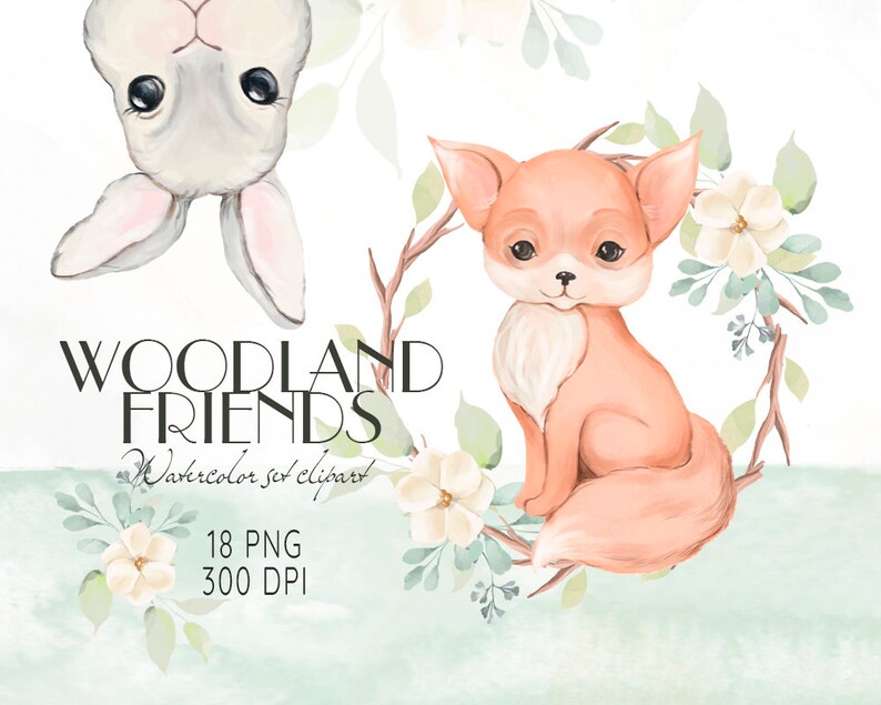Woodland Animals Clip Art Watercolor Little Animals Forest | Etsy