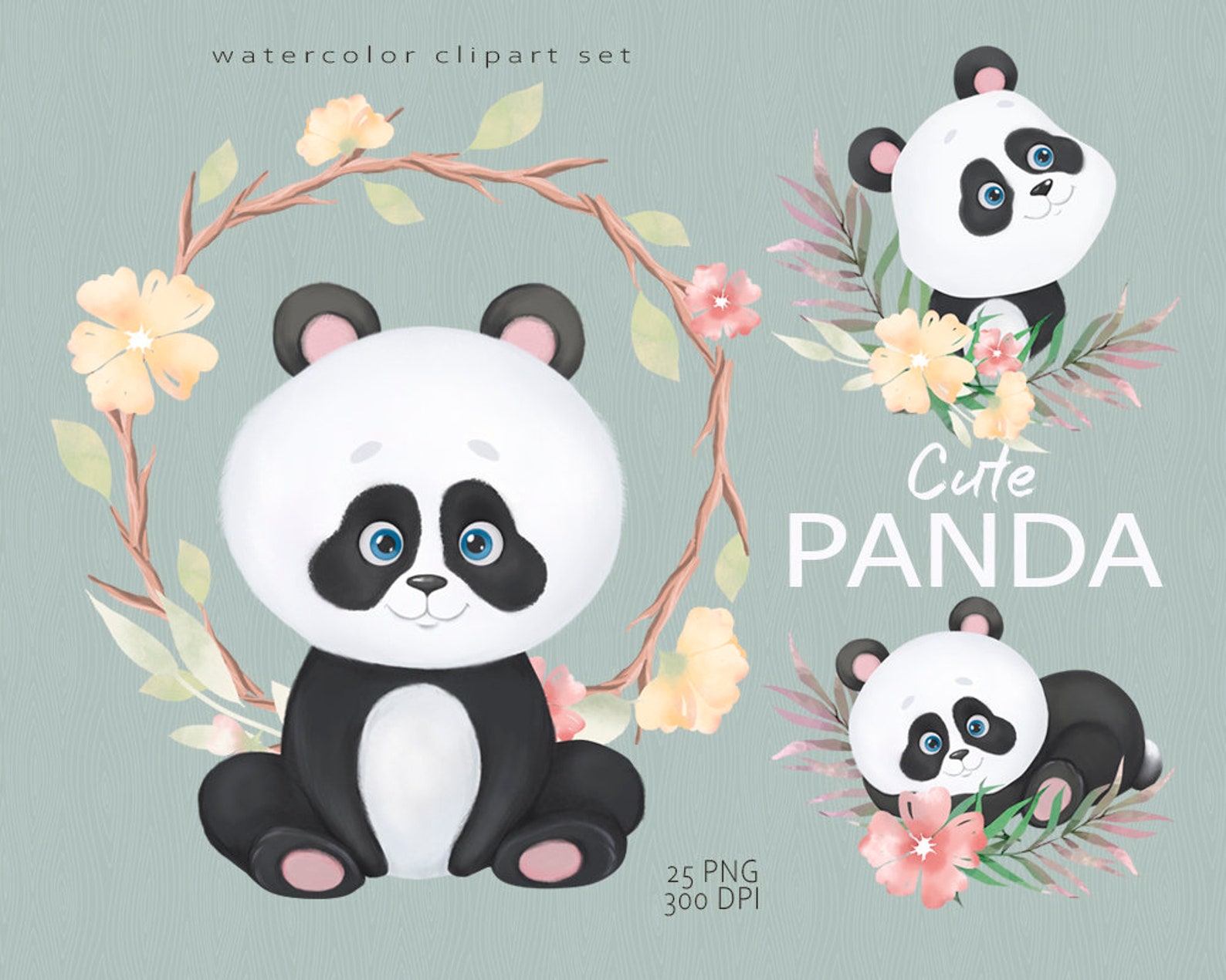 Baby Panda Clipart Tropical Animals Watercolor Panda - Etsy