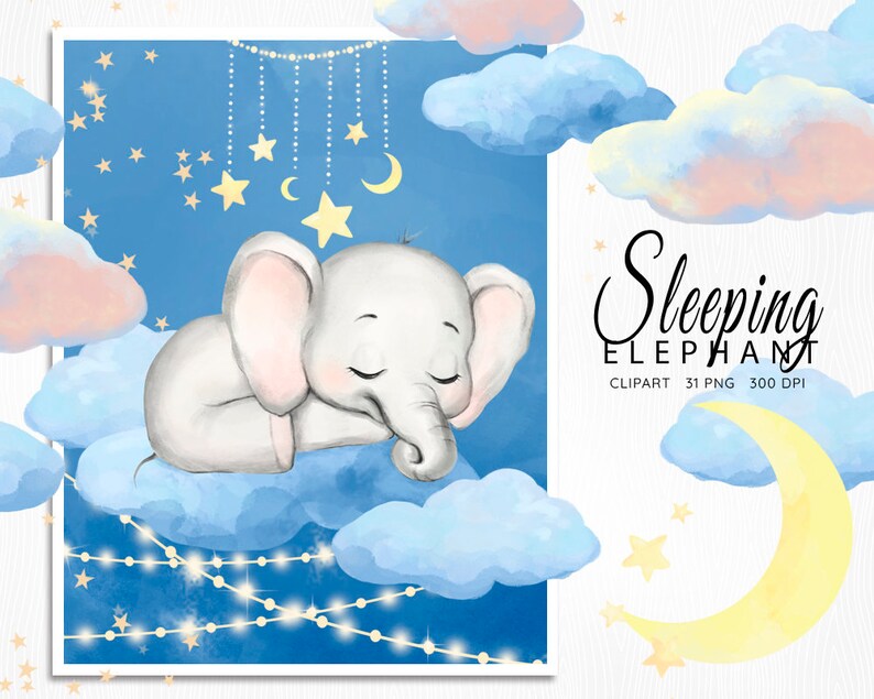 Sleeping Elephant Clipart Baby Animals Watercolor Elephant | Etsy