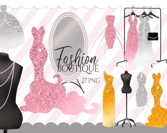 Fashion Boutique Clip Art Glitter Dress Clipart Glamour | Etsy