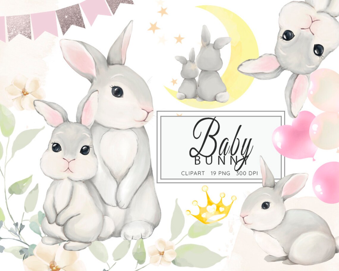 Watercolor Baby Bunnies Clipart Little Animals Watercolor - Etsy