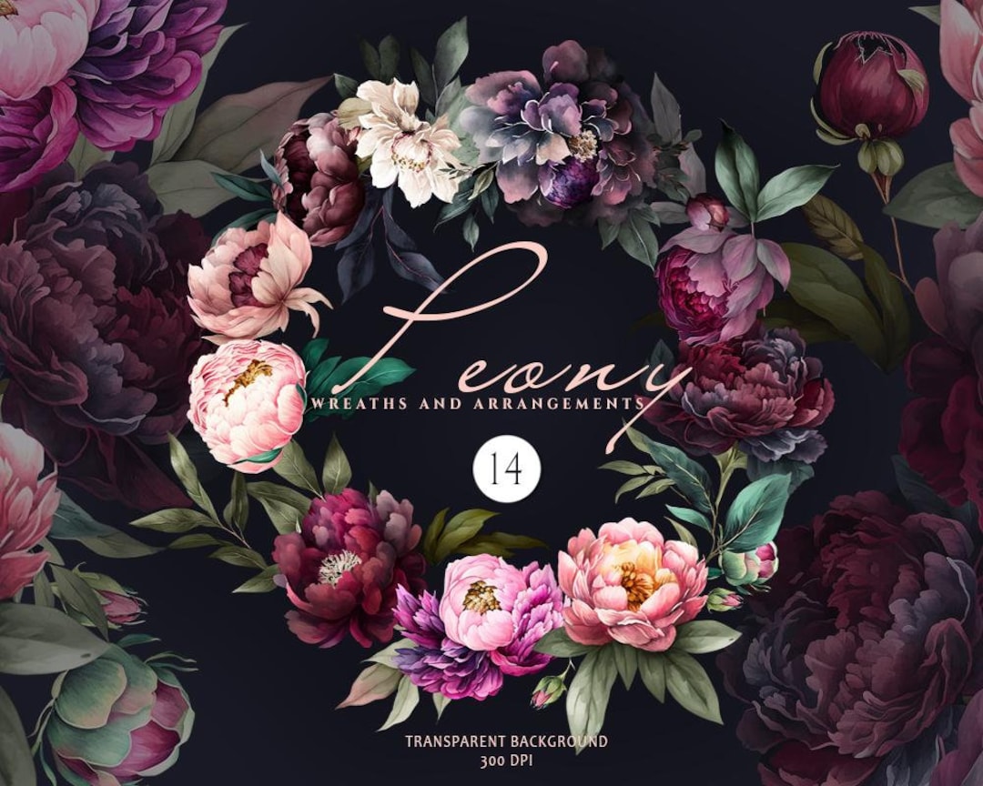 Watercolor Peonies Clipart, Floral Wreaths Clipart, Boho Flowers ...