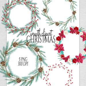Christmas Wreath Clipart, Watercolor Holly Clip Art, Winter Wreath ...