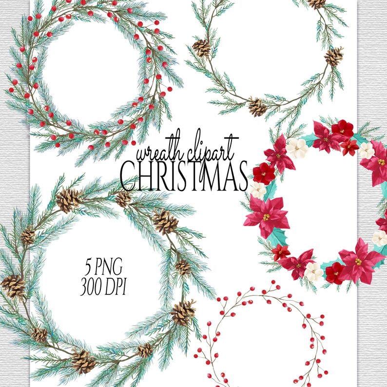 Christmas Wreath Clipart Watercolor Holly Clip Art Winter - Etsy