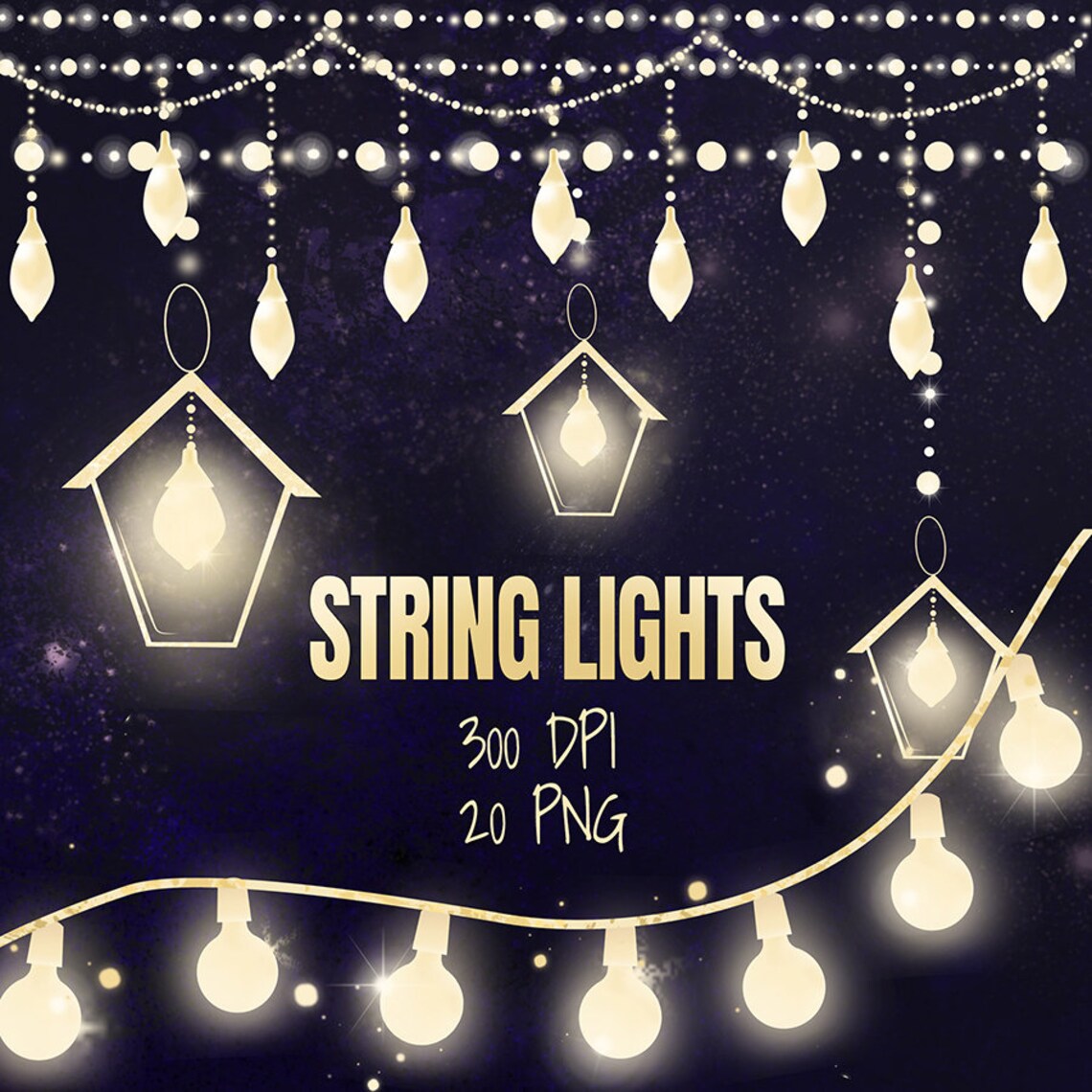 String Lights Clipart Fairy Lights Clip Art Party Lights | Etsy