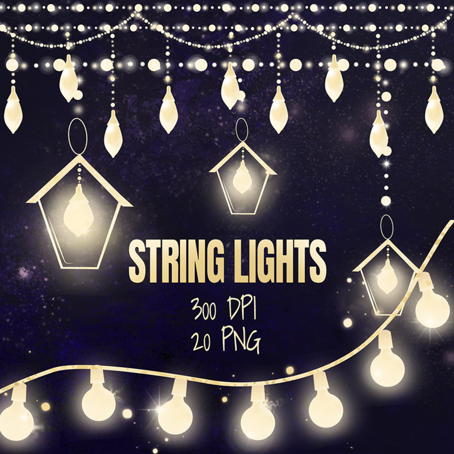 String Lights Clipart Fairy Lights Clip Art Party Lights | Etsy