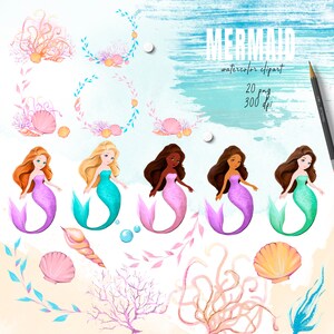 Watercolor Mermaid Clipart, Sea Life Clipart, Summer Mermaids Tails ...