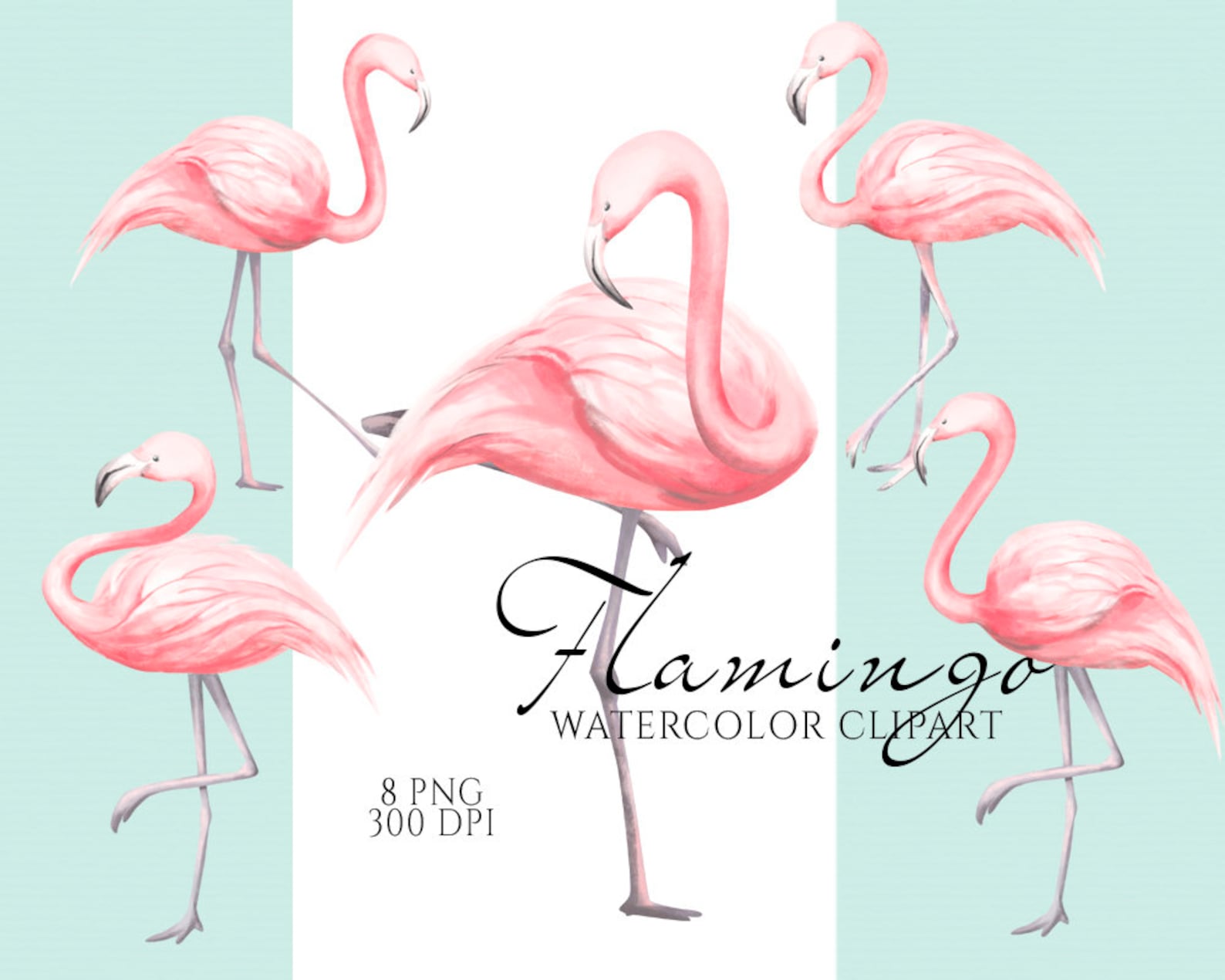 Watercolor Flamingo Clip Art, Tropical Birds Clipart, Watercolor Summer ...