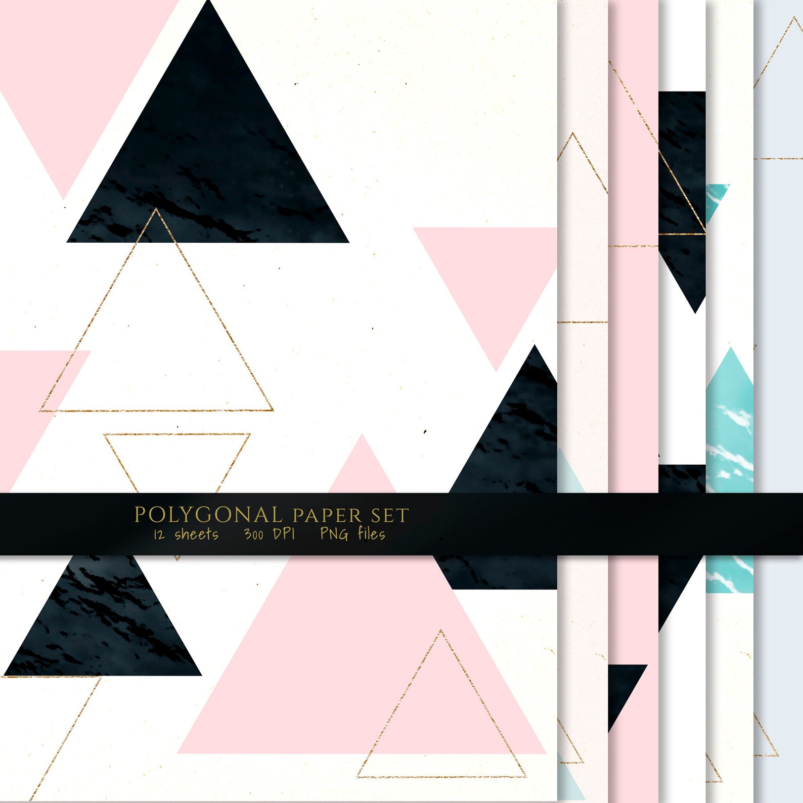 Marble Geometric Digital Paper, Triangle Paper Pack, Polygonal Texture ...