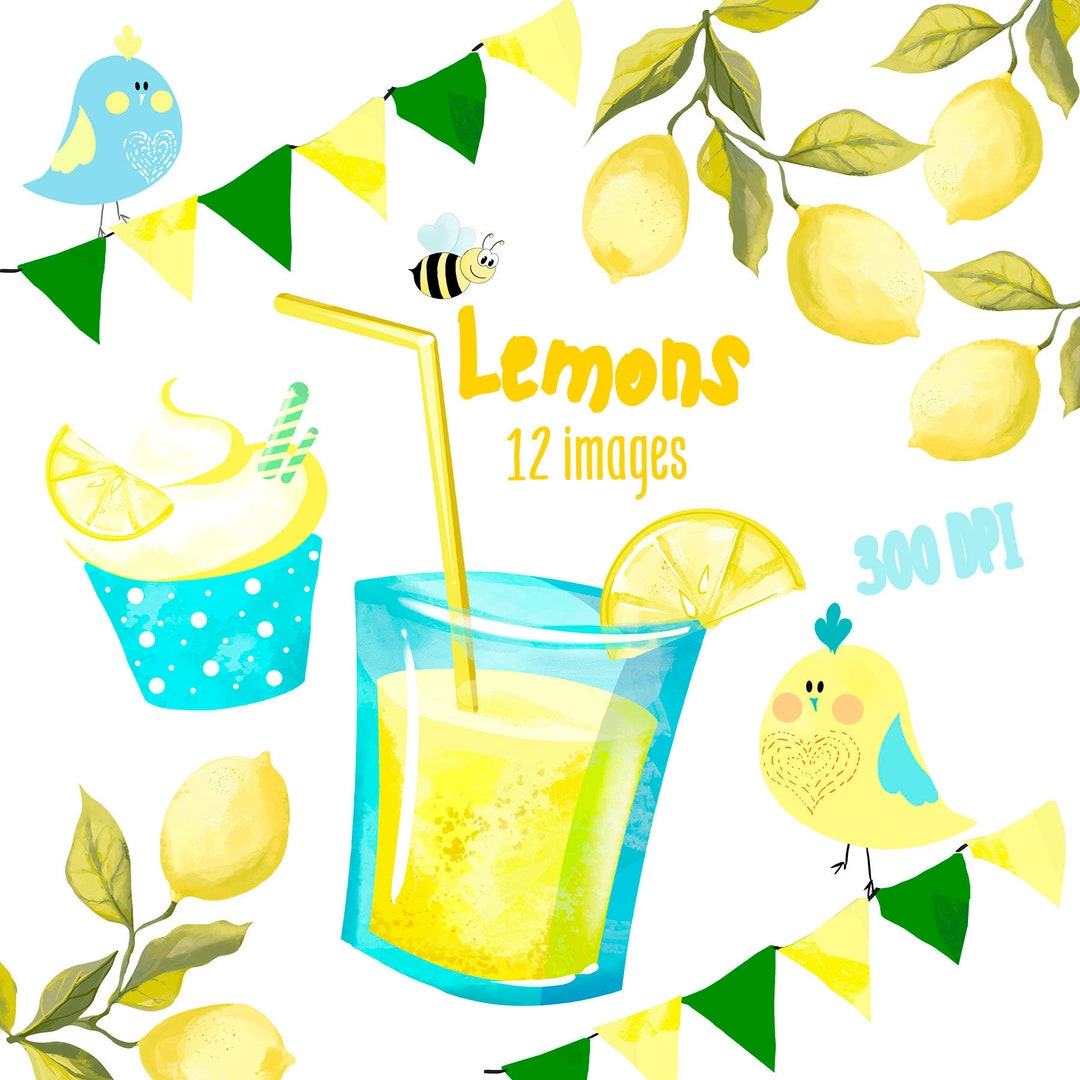 Watercolor Lemon Clipart Watercolor Lemonade Summer Party - Etsy