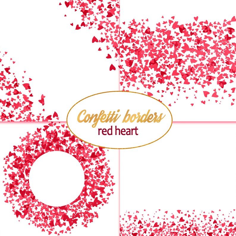 Red Hearts Clip Art, Watercolor Hearts Clipart, Hearts Confetti, Hearts ...