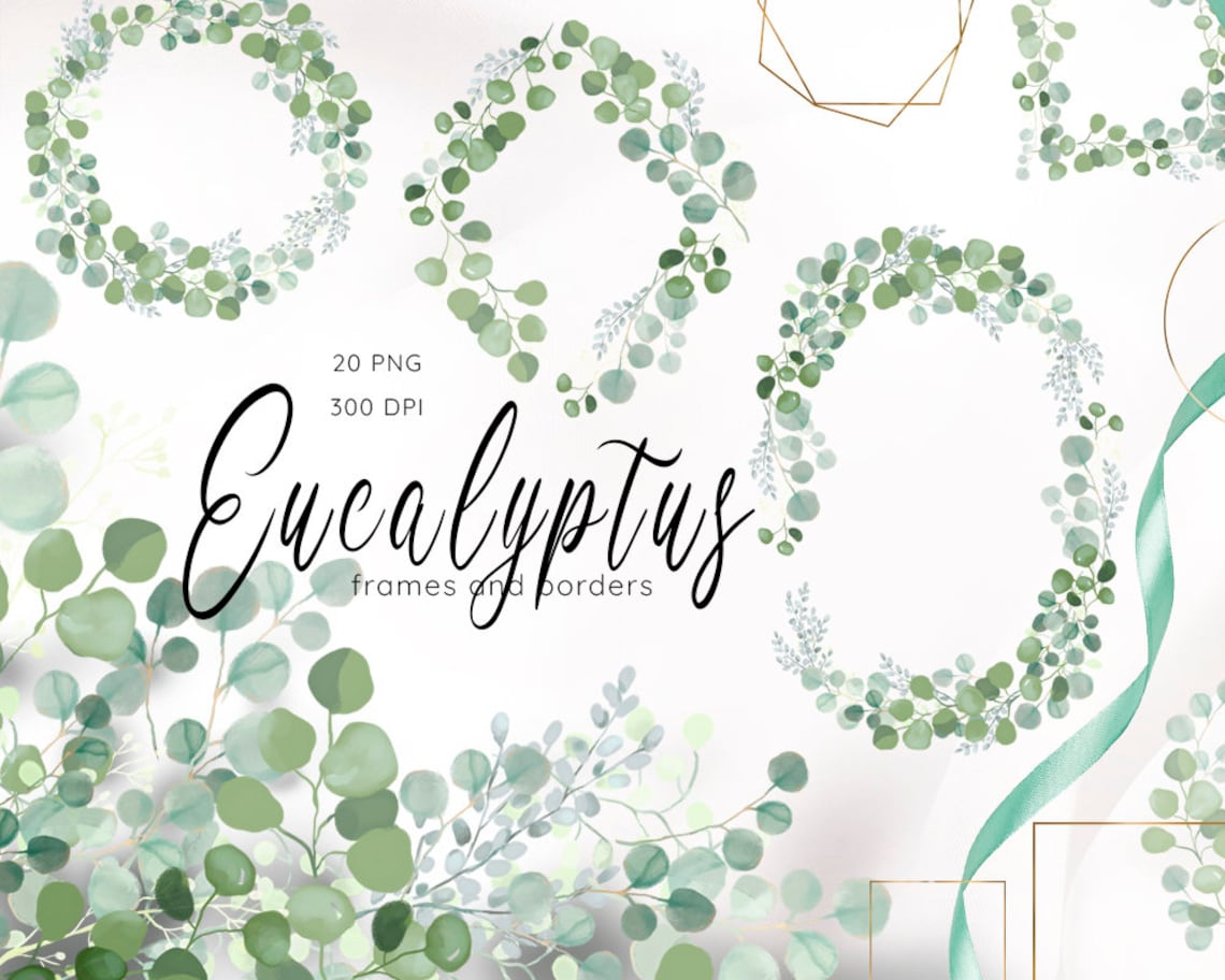 Eucalyptus Frames Clipart Watercolor Greenery Wreath Clip | Etsy