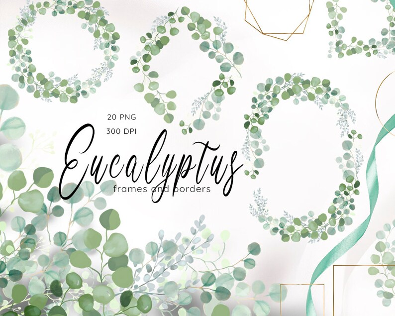 Eucalyptus Frames Clipart Watercolor Greenery Wreath Clip | Etsy