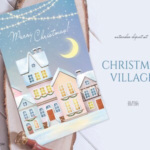 Christmas Village Clipart, Winter Town, Watercolor Houses, Christmas ...