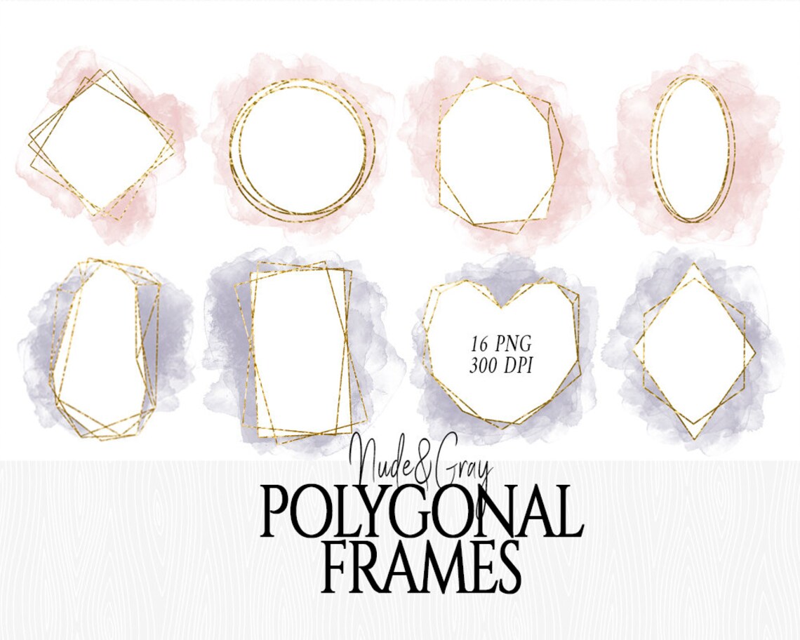 Watercolor Digital Frames Pink Polygonal Frames Geometric - Etsy