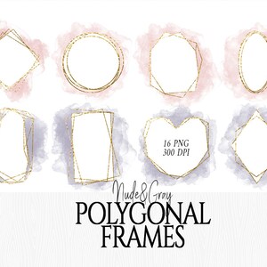 Watercolor Digital Frames, Pink Polygonal Frames, Geometric Frames Clip ...