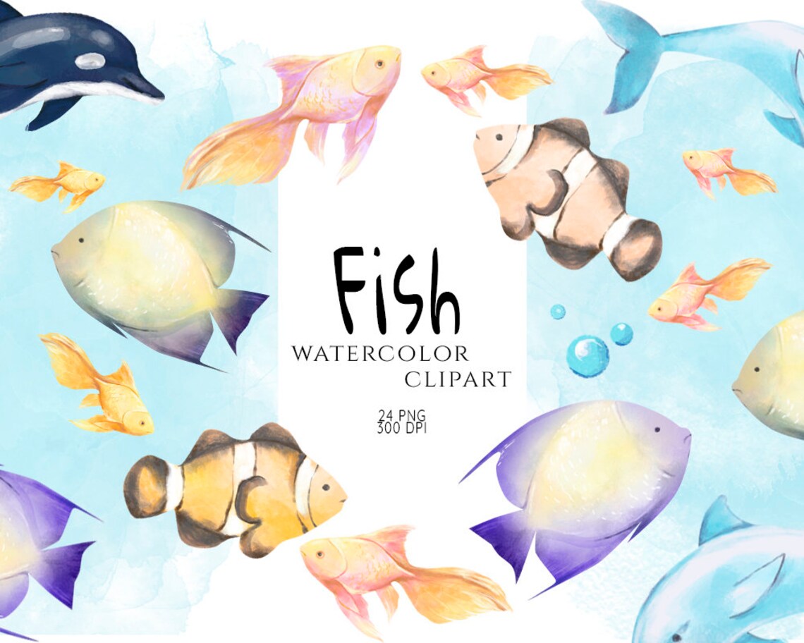 Watercolor Fish Clipart Sea Life Clipart Tropical Fish | Etsy