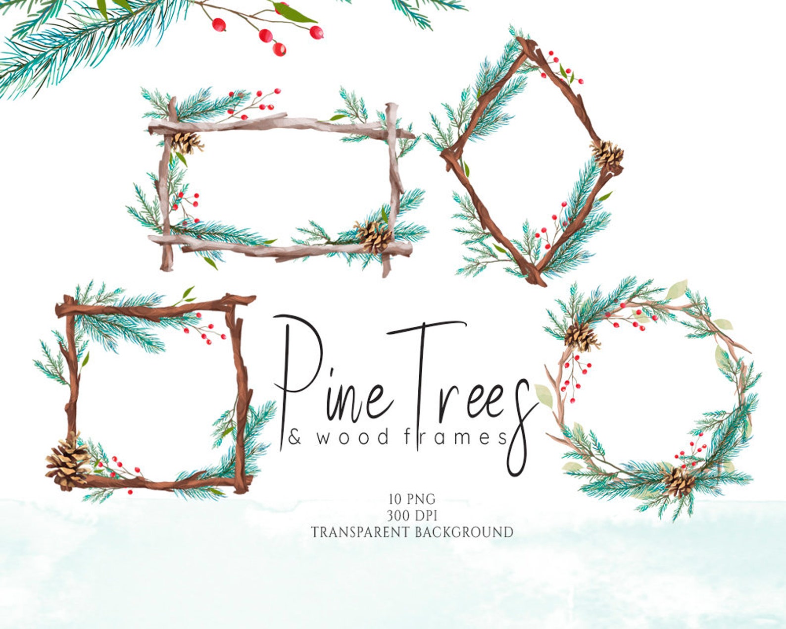 Wooden Frames Clipart, Winter Frames, Forest Wreath Clip Art ...