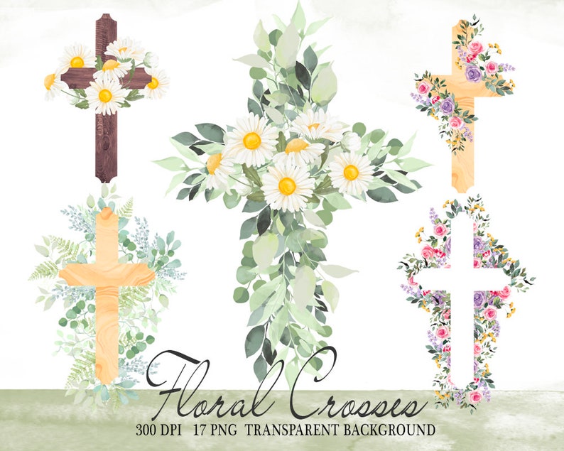 Easter Cross Clipart Watercolor Greenery Floral Cross Clip - Etsy