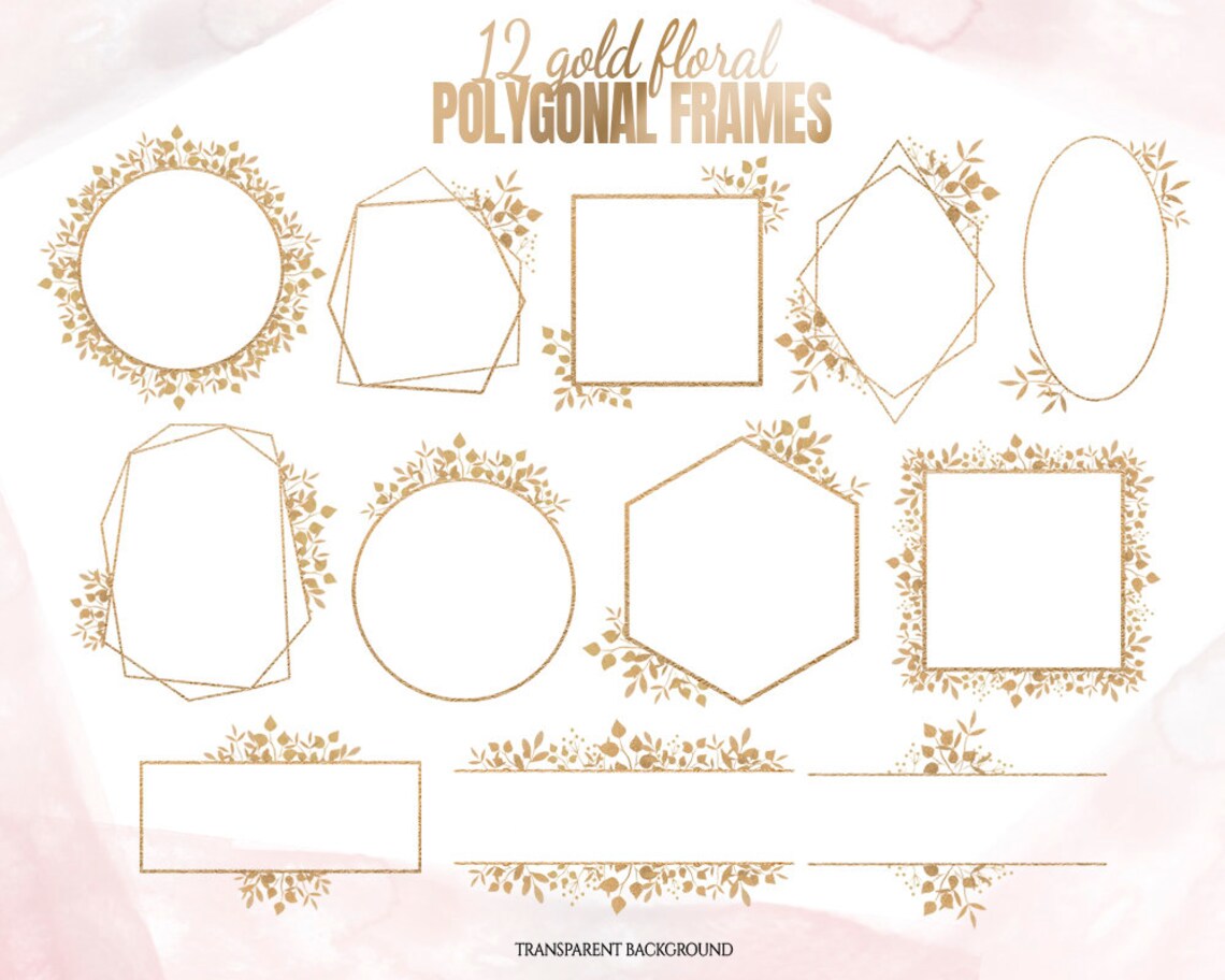 Geometric Frames Clipart Gold Polygonal Frames Clip Art Gold - Etsy