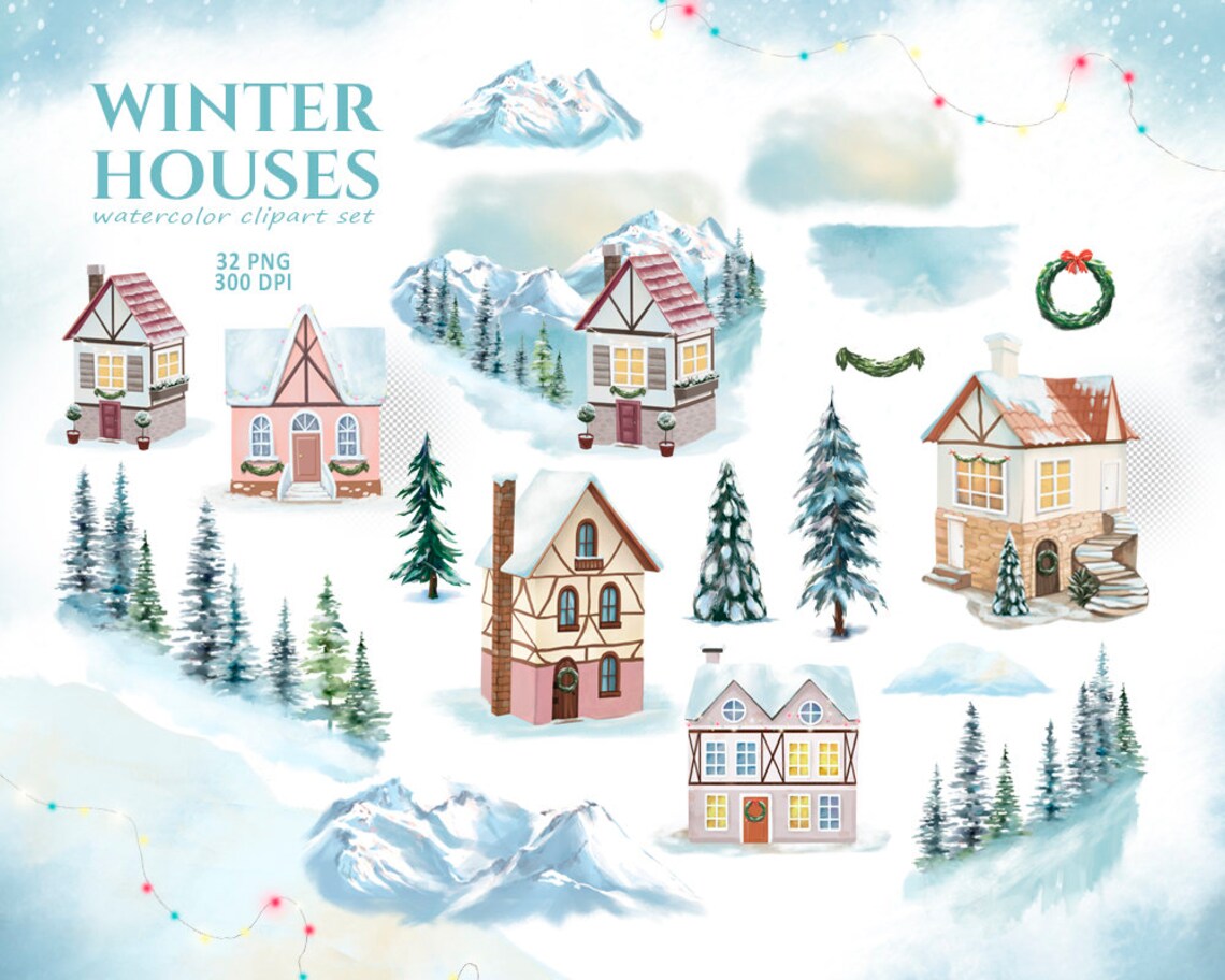 Winter Village Clipart Christmas Landscape Winter Clipart - Etsy
