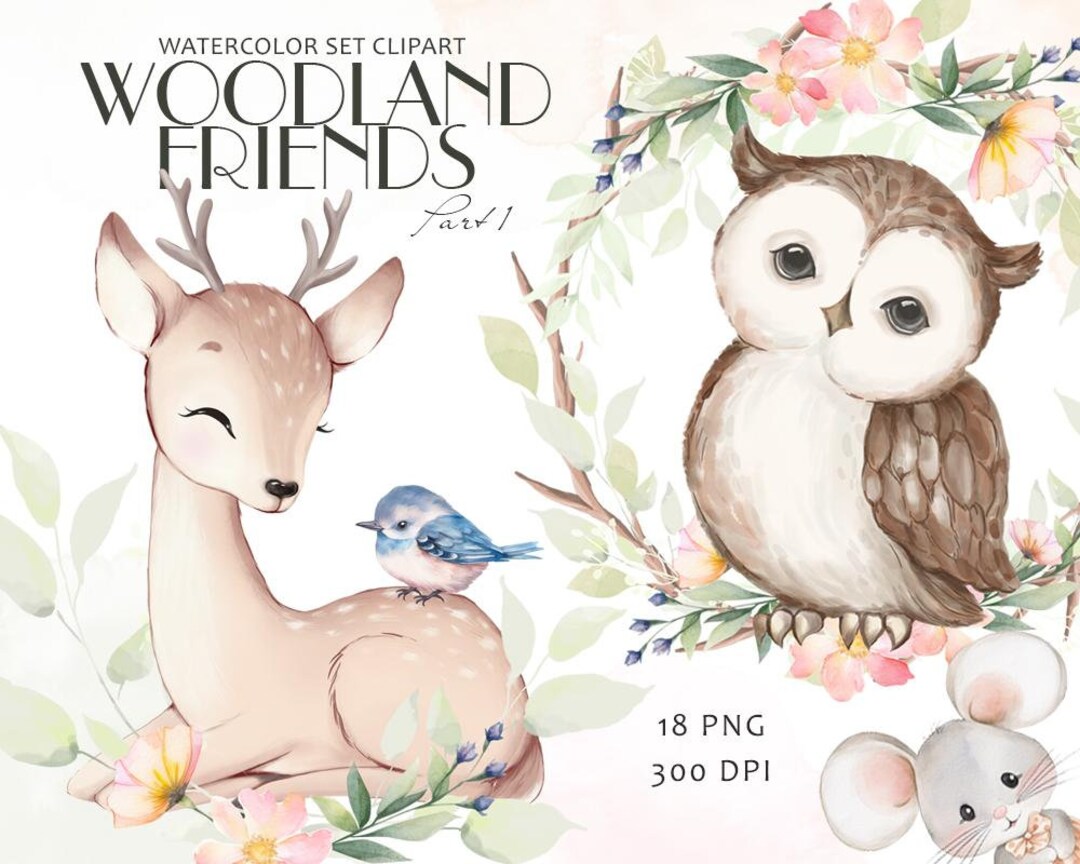 Woodland Animals Clipart, Forest Animal, Watercolor Cute Animals ...