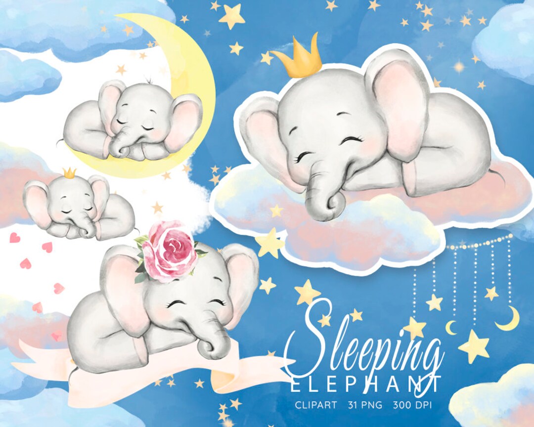 Sleeping Elephant Clipart, Baby Animals, Watercolor Elephant, Safari ...