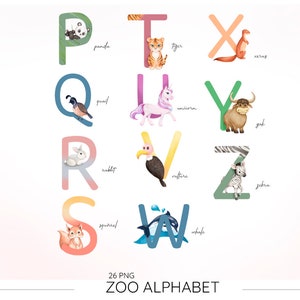 Watercolor Animals Alphabet Clipart, Animals Letters, Nursery Clip Art ...