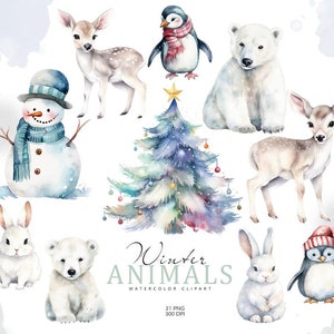 Watercolor Winter Animals Clipart, Arctic Animals Clipart, Polar ...
