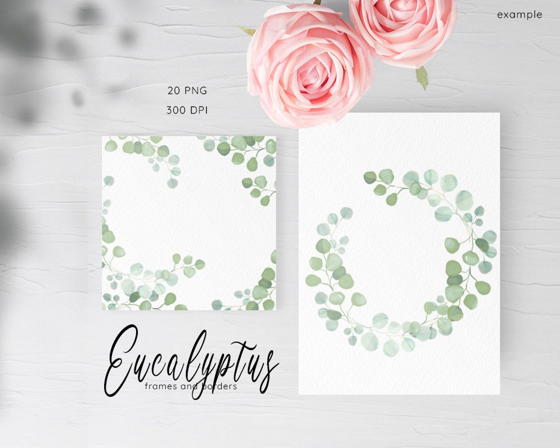 Eucalyptus Frames Clipart Watercolor Greenery Wreath Clip | Etsy