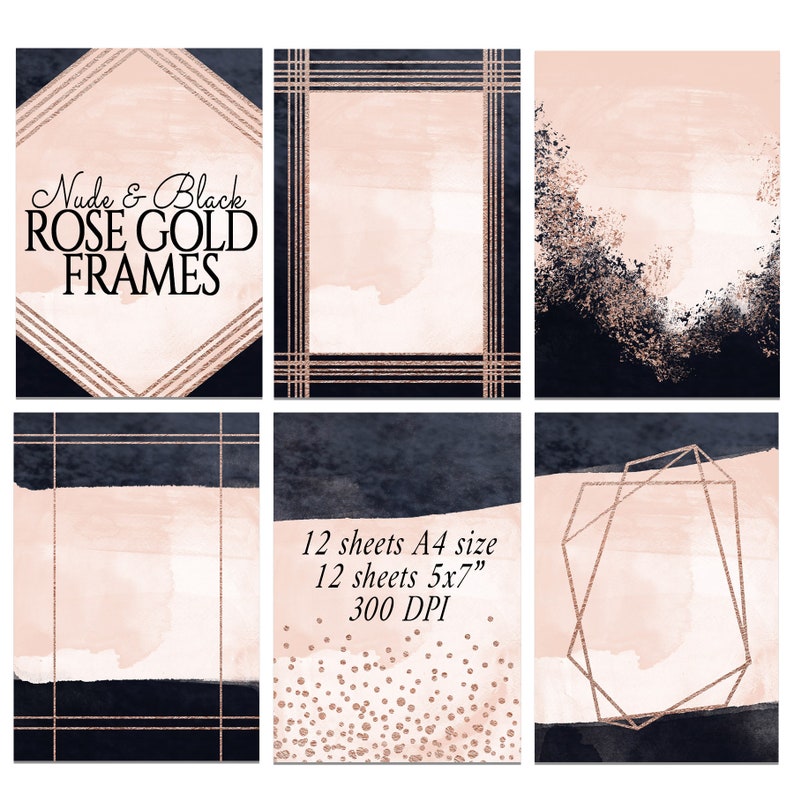 Blush & Black Watercolor Digital Paper Navy Blue Backgrounds | Etsy