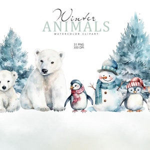 Watercolor Winter Animals Clipart, Arctic Animals Clipart, Polar ...