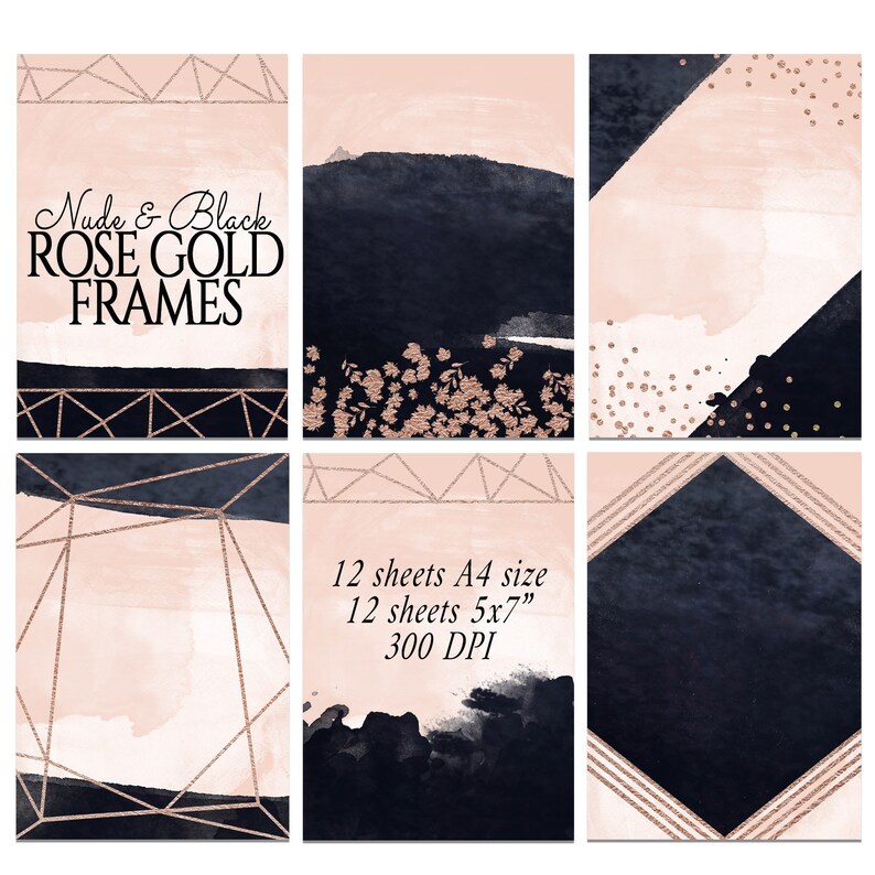 Blush & Black Watercolor Digital Paper Navy Blue Backgrounds | Etsy