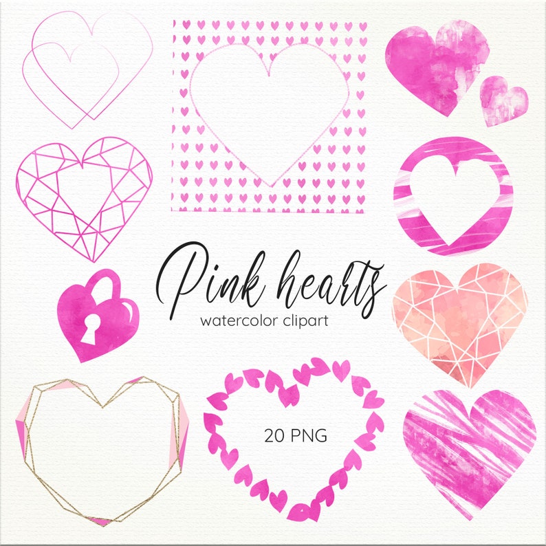 Valentines Day Clipart Pink Heart Clip Art Watercolor Hearts - Etsy