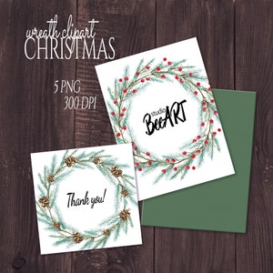 Christmas Wreath Clipart, Watercolor Holly Clip Art, Winter Wreath ...