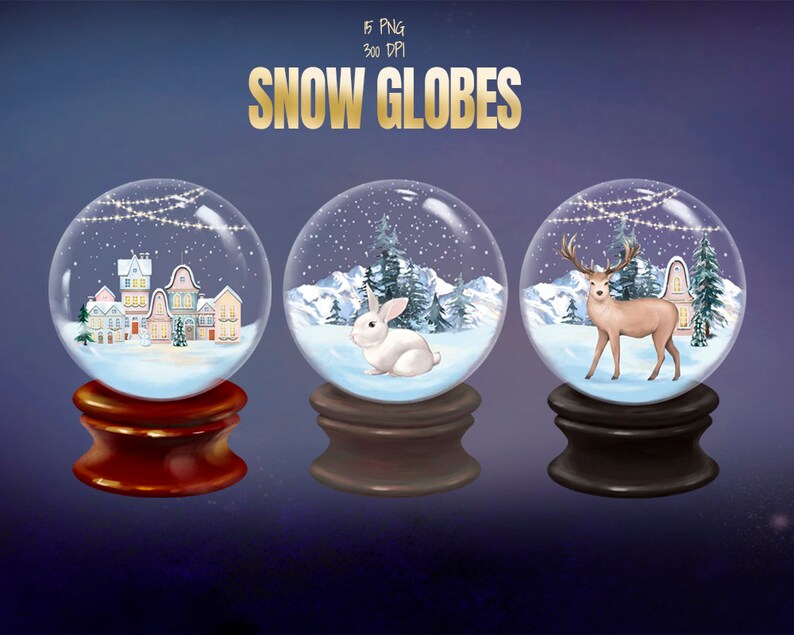 Snow Globes Christmas Clipart, Winter Village, Watercolor Woodland ...
