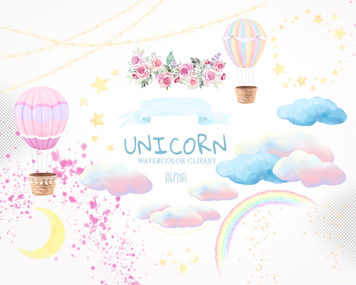 Watercolor Unicorn Nursery Animals Clip Art Cute Unicorn - Etsy