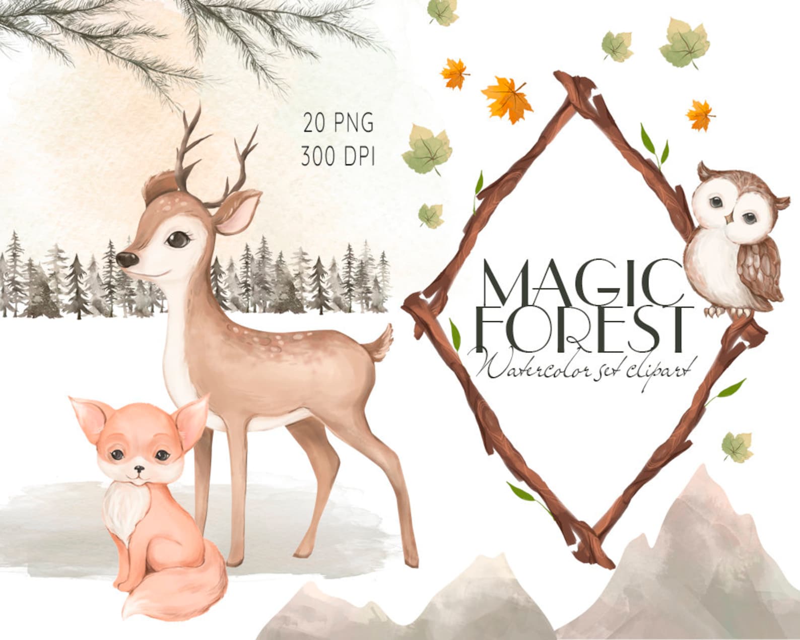 Watercolor Forest Animals Clip Art Woodland Animals Clipart - Etsy