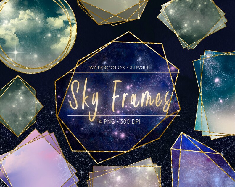 Galaxy Geometric Frames Starry Skies Backgrounds Gold - Etsy