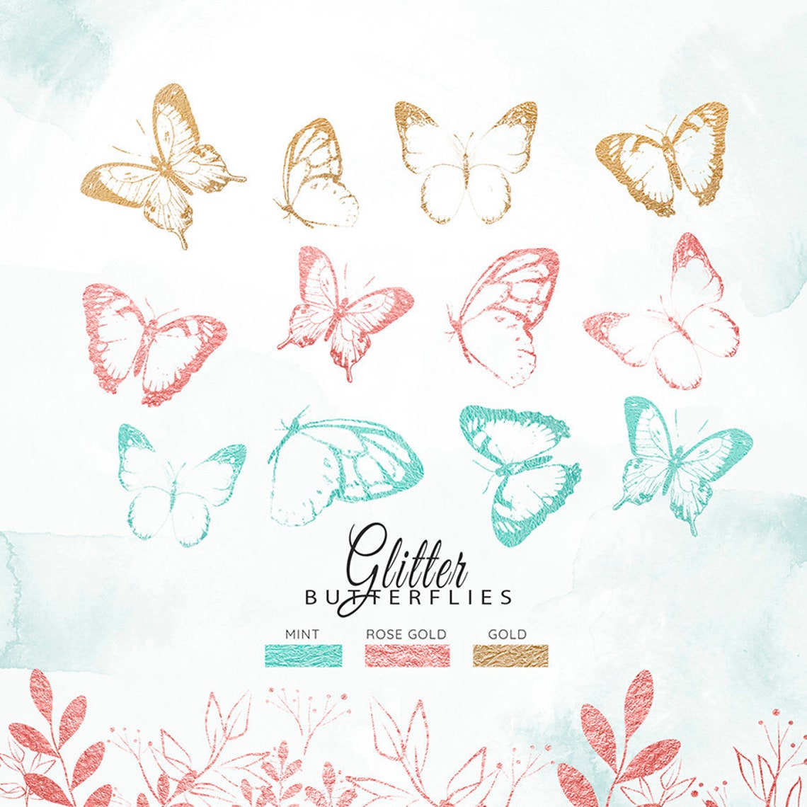 Glitter Butterflies Clipart Gold Foil Butterfly Magical - Etsy